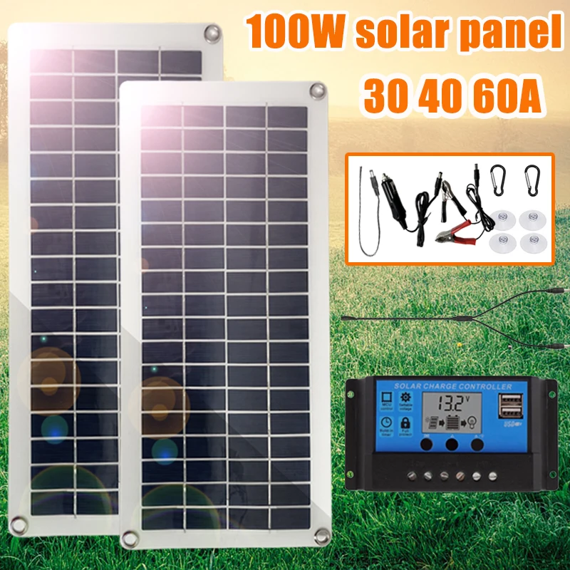 100w painel solar kit completo 12v duplo usb com 30 60a controlador ...