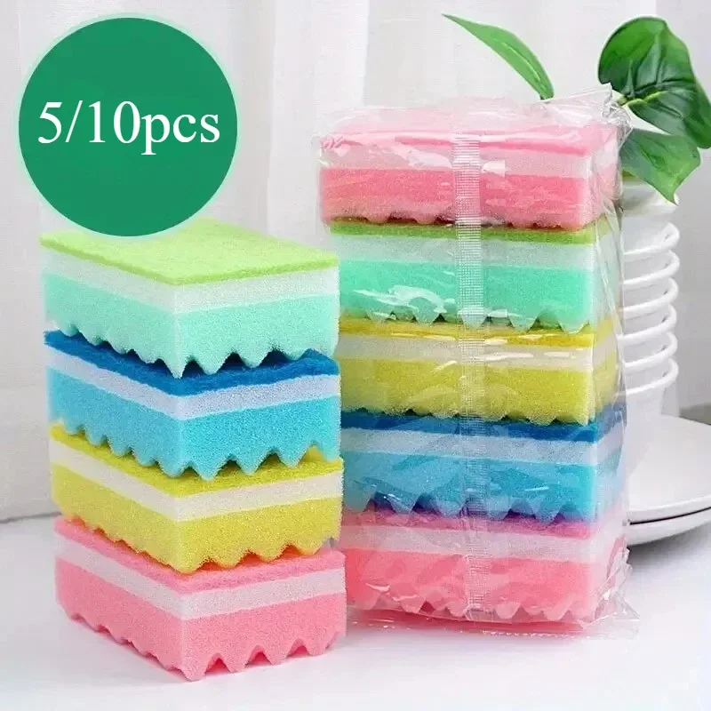 5/10pcs Sponge Wipe Colored Small Wave Sponge Scouring Pad Kitchen ...