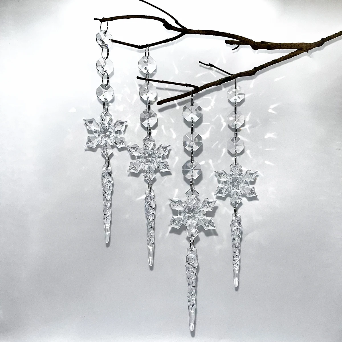 12PCS-Snowflake-Transparent-Acrylic-Crystal-Hanging-Ornament-Christmas ...