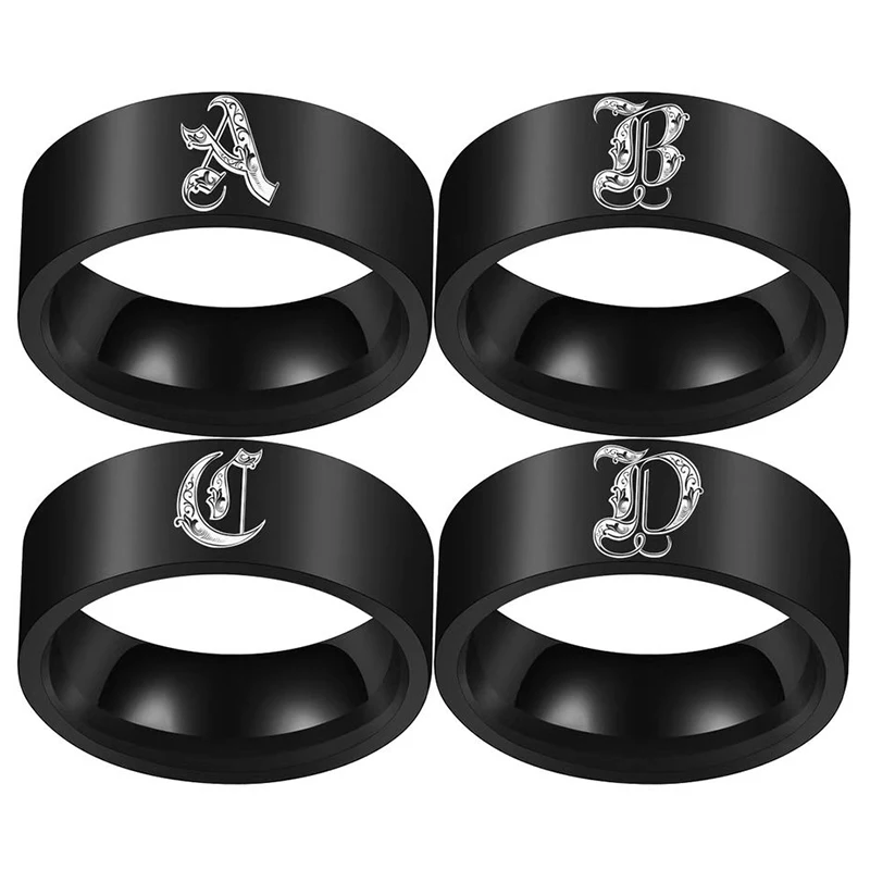Retro Initials A to Z Signet Ring for Men 8mm Bulky Heavy Stamp Male ...