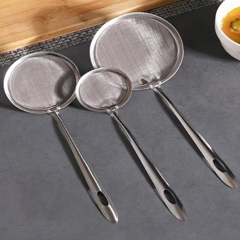 Filter Scoop Stainless Steel Fat Skimmer Spoon Fine Mesh Food Strainer ...