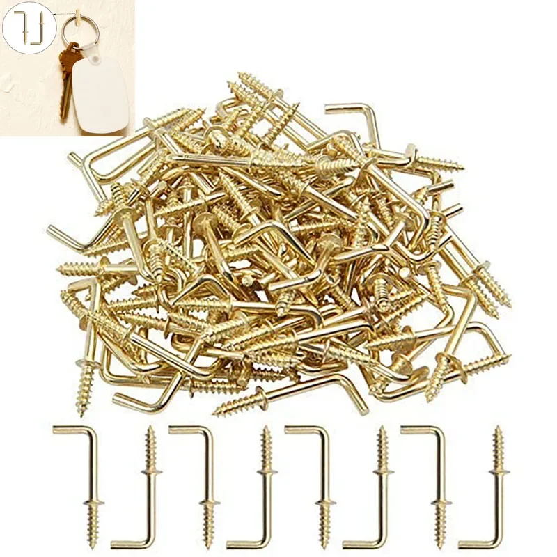 50pcs 1/2 5/8 3/4 Inch 7 Shape Screw Hook Wall Hanging Copper Right ...