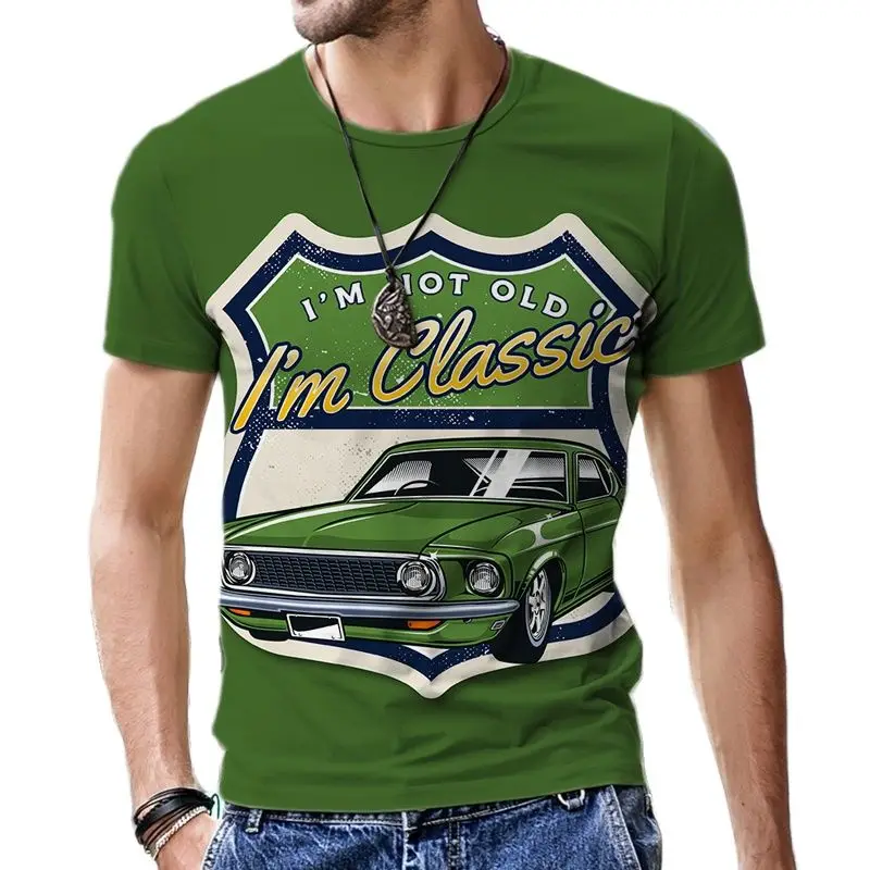 Europe and America Fashion Retro Car graphic t shirts Summer Men Casual ...