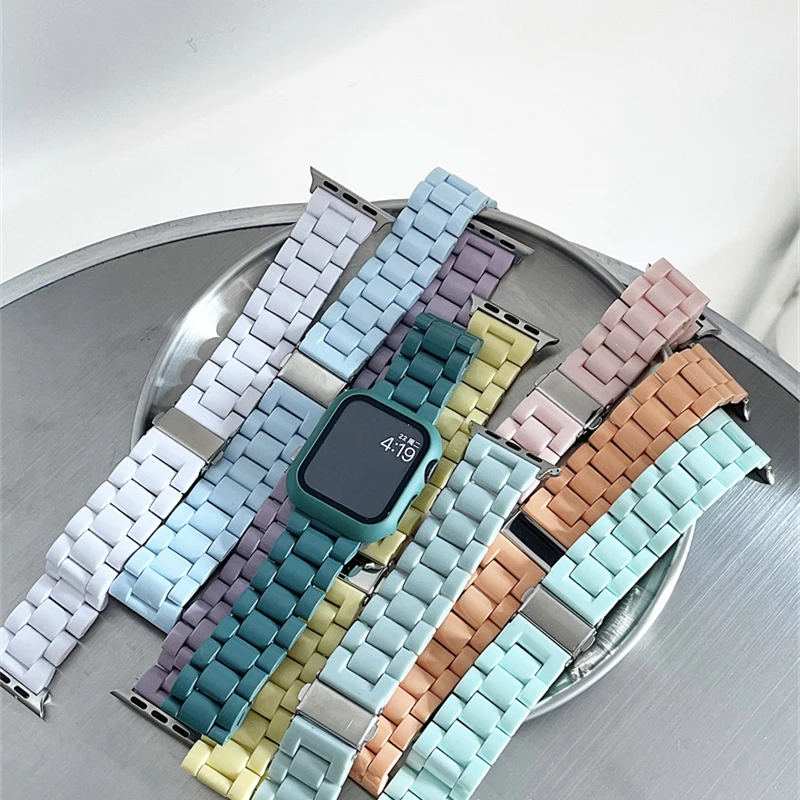Candy-Color-Resin-Strap-For-Apple-Watch-41mm-45-38-42-44-40-mm-Macaron ...