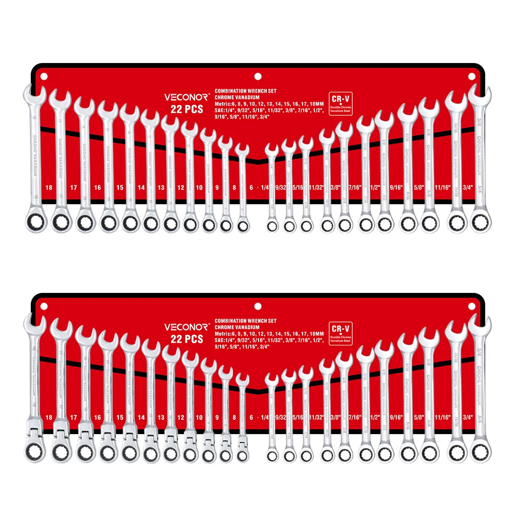 22pcs/set Ratchet Wrench Set Size Of Sae&metric Portable With Roll-up ...