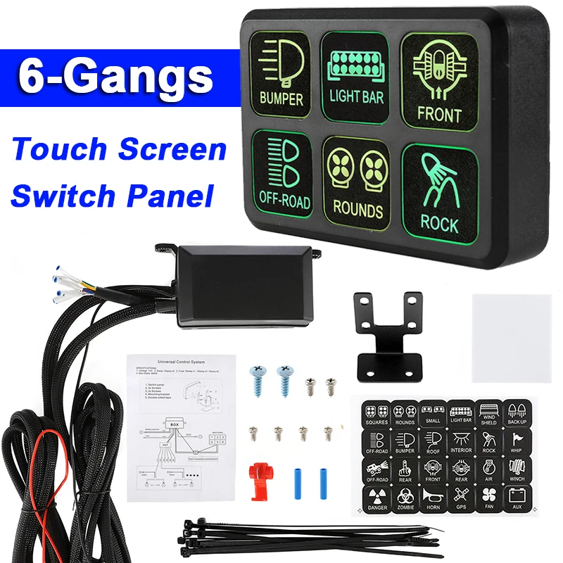Universal 6 Gang ON Off Touch Screen Switch Panel Green LED Switch ...