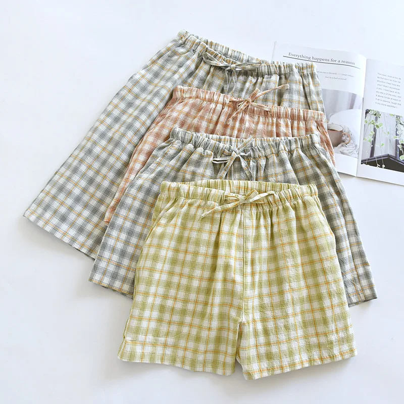 Summer Thin Loose Fit Women's Home Shorts Cotton Plaid Design Multi ...