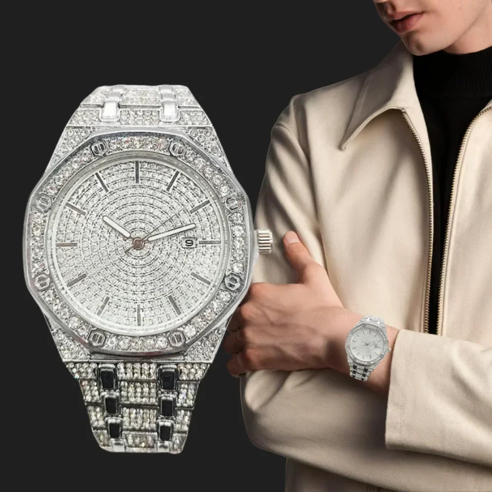 Reloj-con-diamantes-ostentosos-para-hombre-cron-grafo-de-moda-dorado ...