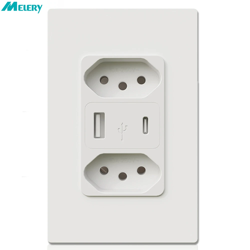 Brazil Wall Tomada USB Type C Socket 4.8A Brazilian Dual Outlets Brasil ...