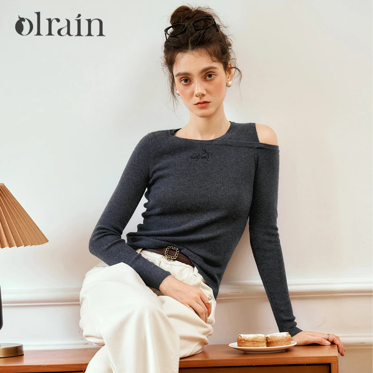 OLrain Long Sleeve Grey Pullover Sweater Women's Autumn Knitwear Ladies ...