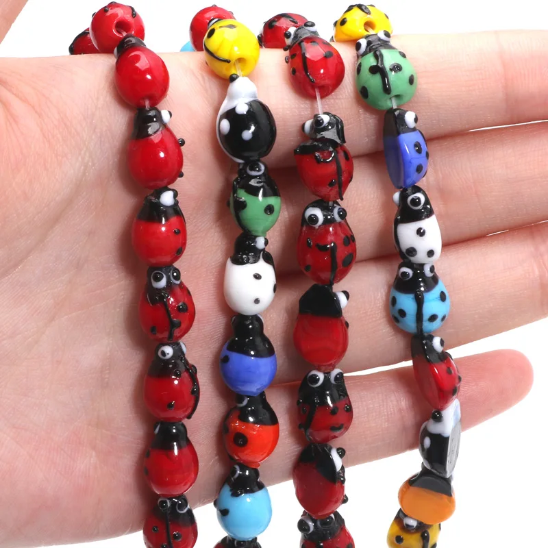 20pcs Colorful Cute Ladybug Glazed Glass Lampwork Beads Loose Spacer ...