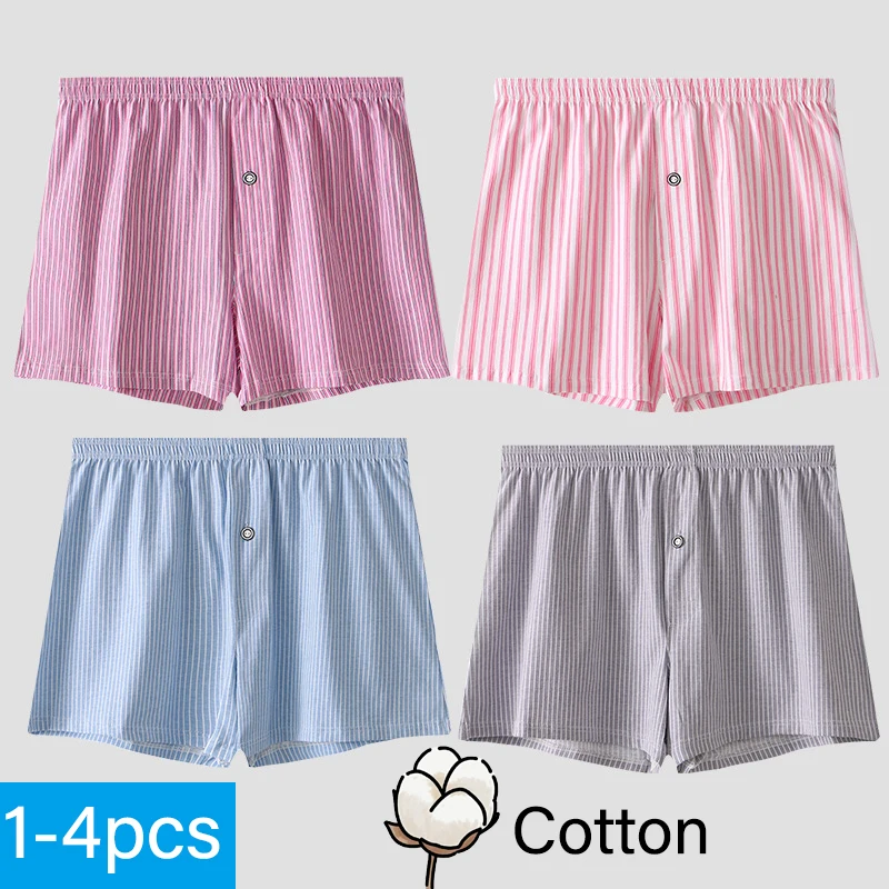 1-4pcs Mens Cotton Boxer Shorts Cotton Panties Cotton Loose-Fit Boxers ...