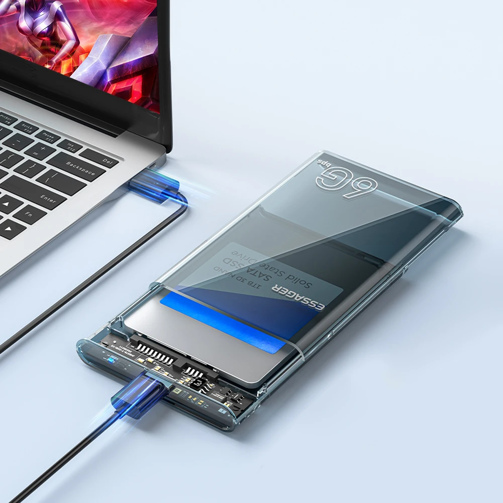 E-GG-Boîtier transparent pour disque dur externe HDD SSD SATA vers USB ...