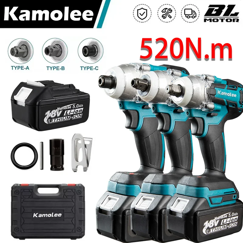 Kamolee 520N.m High Torque Brushless Electric Impact Wrench 1/2 & 1/4 ...