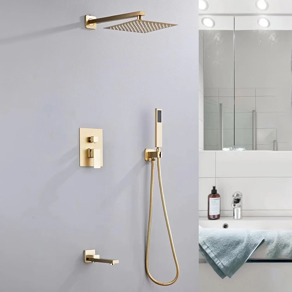 Luxury-Brushed-Gold-Concealed-Shower-System-Bathroom-Brass-Hot-Cold ...