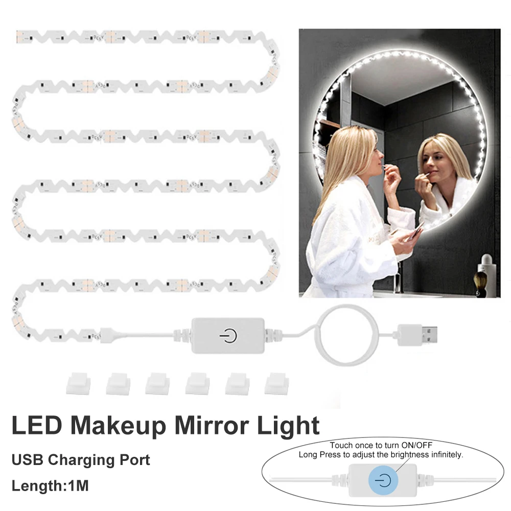 5V-USB-Makeup-Mirror-Lamp-Tape-LED2835-Dimmable-Touch-Switch-Dressing ...