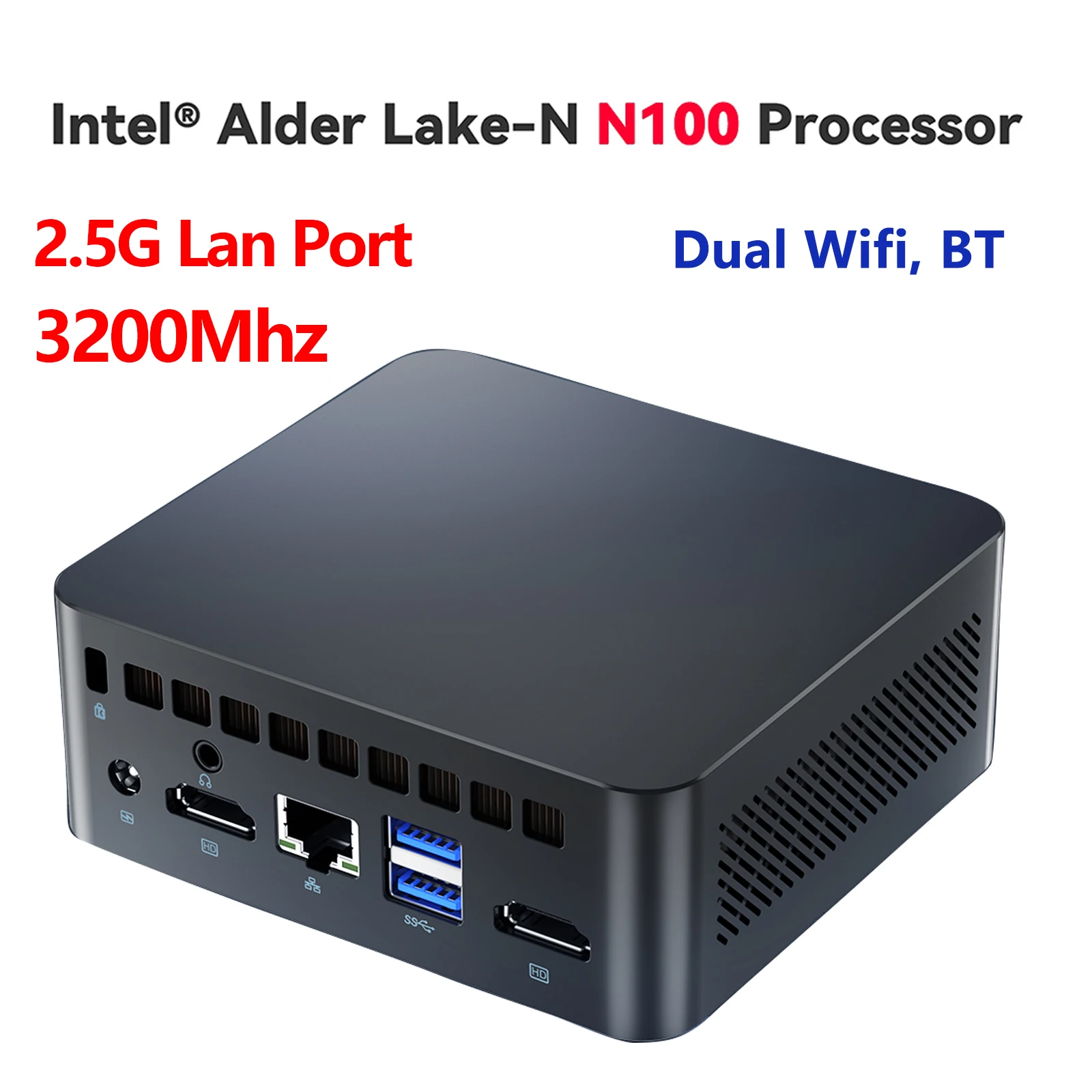 인텔 알더 레이크 N100 미니 PC, 듀얼 와이파이 2.5G LAN 포트, BT 데스크탑 미니 PC 게이머 컴퓨터, DDR4 ...
