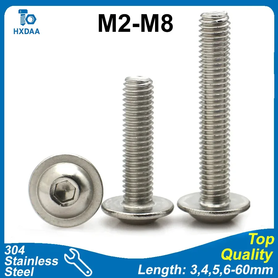 2-50pcs M2 M2.5 M3 M4 M5 M6 M8 304 Stainless Steel Hex Socket Undercut ...