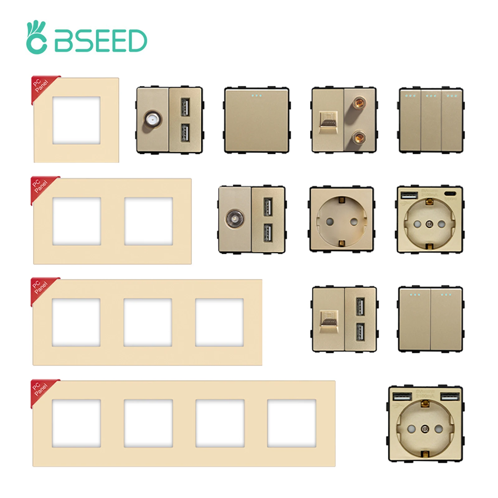 BSEED DIY Modules EU Plastic Panel Gold Double USB Socket Internet CAT5 ...