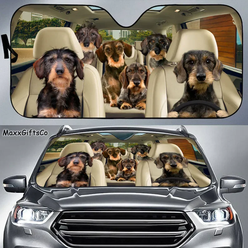 Wirehaired Dachshund Car Sun Shade,dogs Windshield,dogs Family Sunshade ...