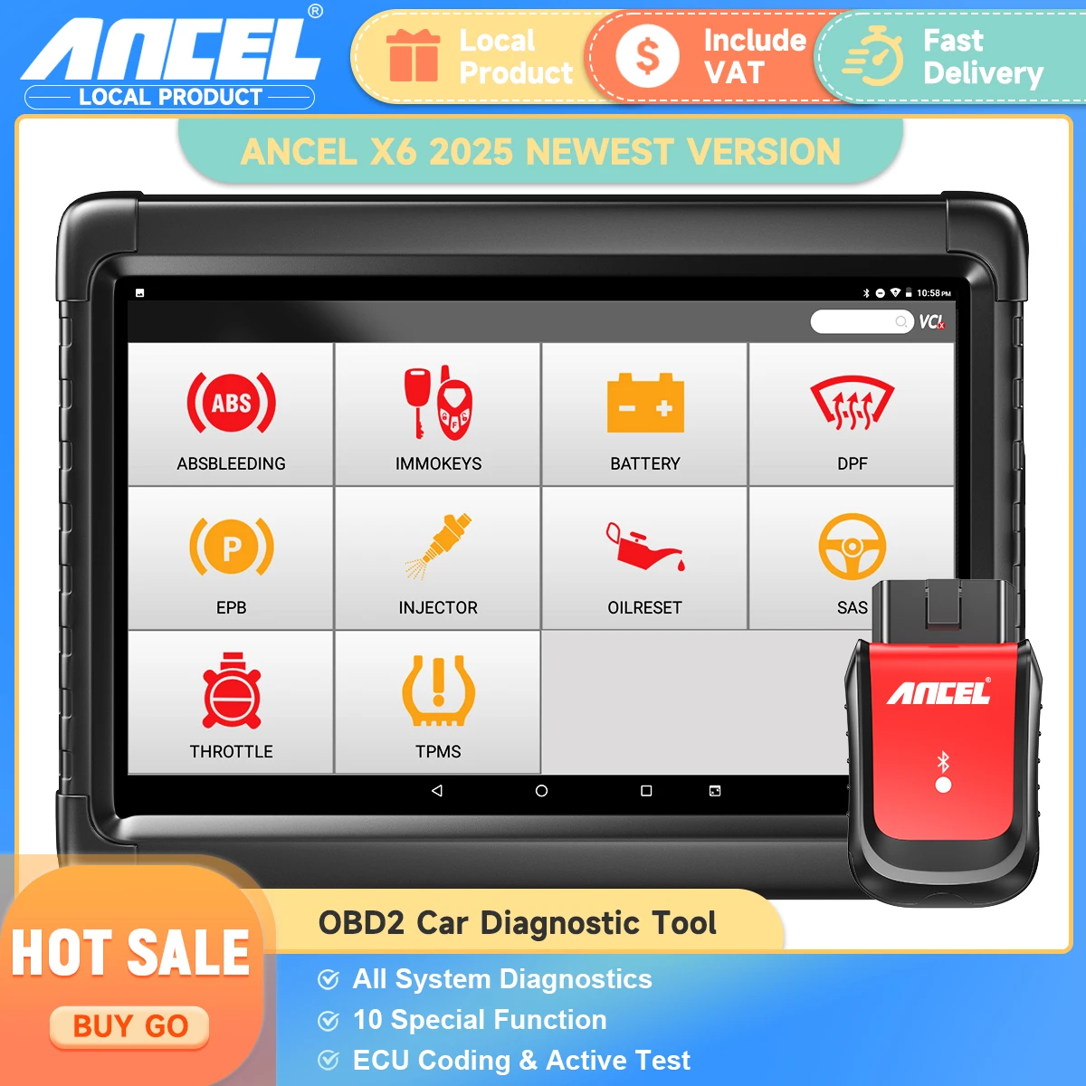 ANCEL X6 OBD2 Car Scan Tools All System Diagnostic Oil EPB TPMS DPF ...