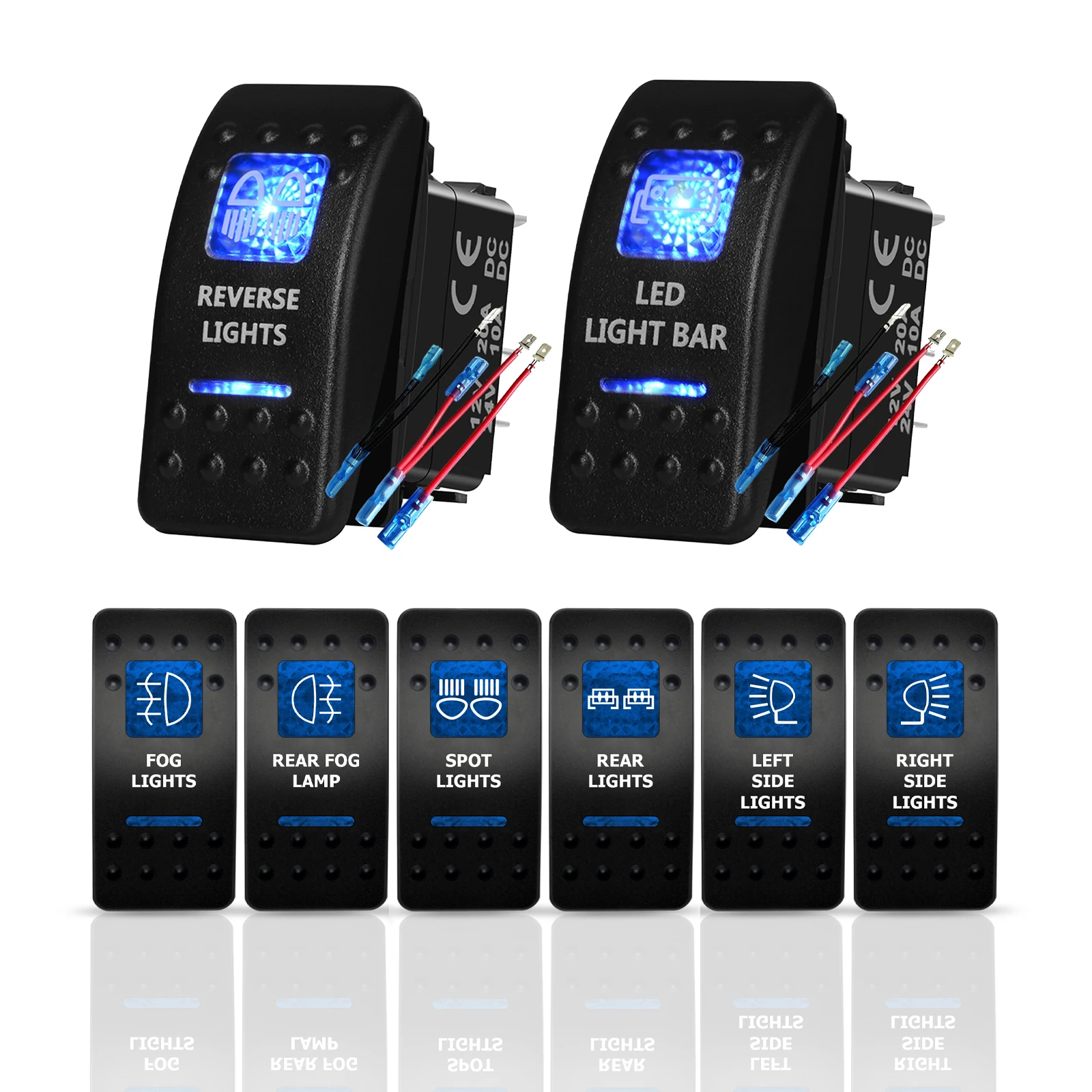 12V 24V Car Boat Rocker Switch Blue Led Light Bar PTO ON OFF Toggle ...
