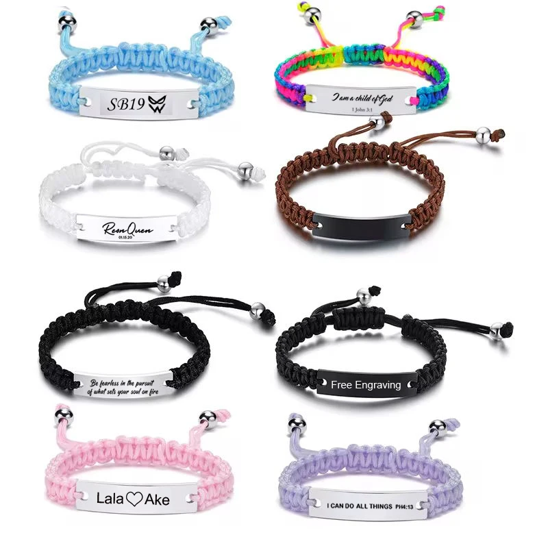 Engraved-Personalized-Rope-ID-Bracelet-Braided-Adjustable-Friendship ...