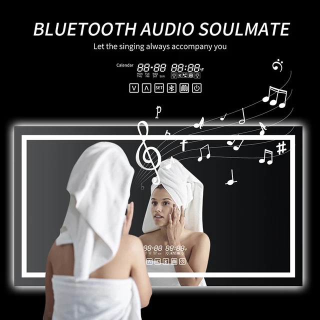Smart Bluetooth Bathroom Mirror Anti-fog Shower Backlight Touch Control ...