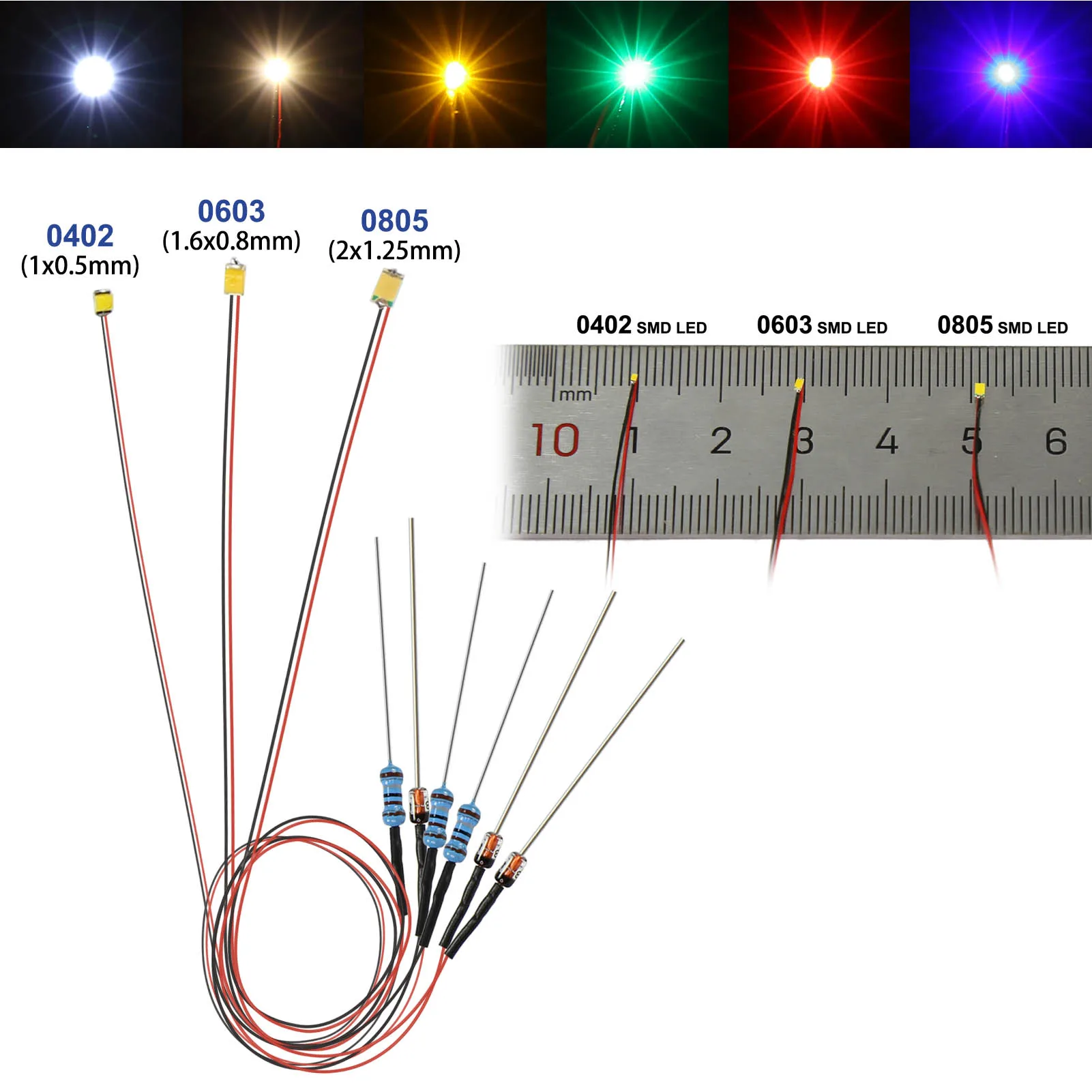 Evemodel-10pcs-Pre-wired-0402-0603-0805-SMD-LED-Lights-50cm-Wire-with ...