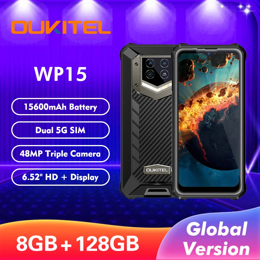 Oukitel Wp15 Rugged Smartphone 15600mah 6.5"hd+ 8gb+128gb Octa Core Android11 Mobile Phone 48mp ...