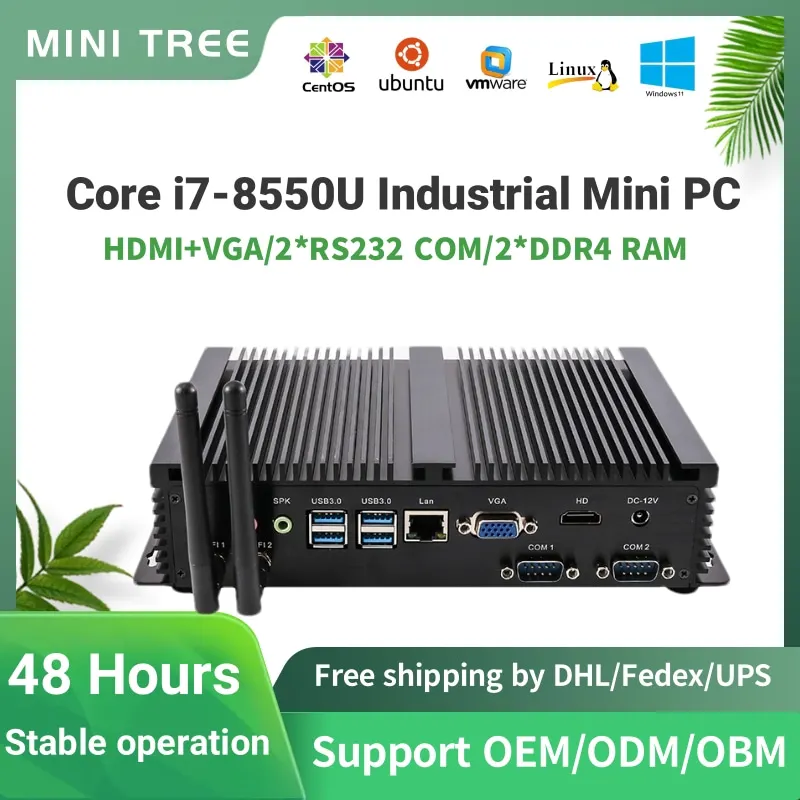 Fanless Industrial Mini Computer Core i7-8550U i3 7100U 8145U Dual ...