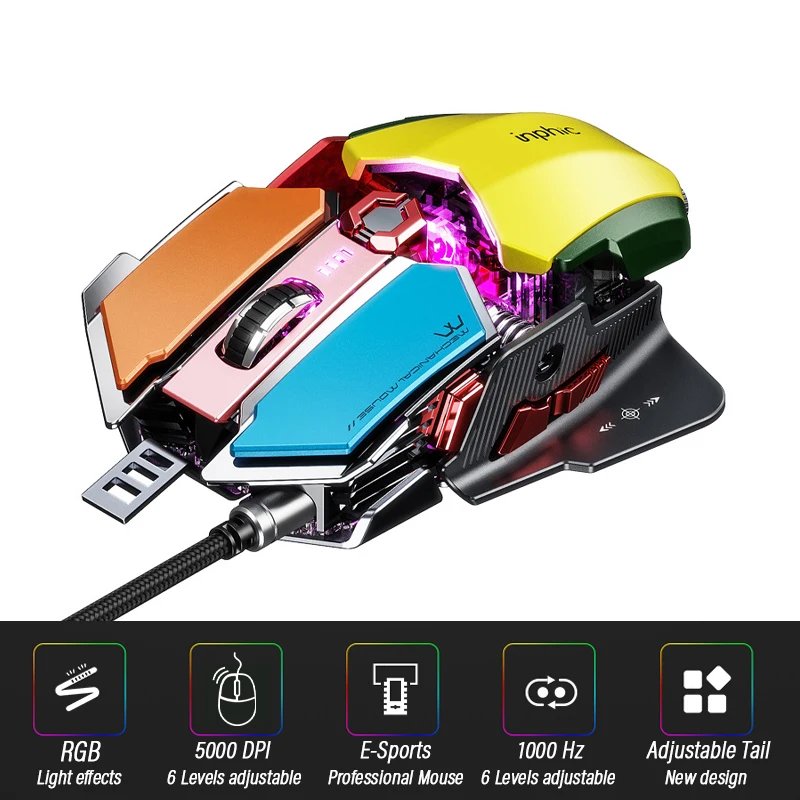 Ergonomic Wired Mice With Adjustable Palm Rest 5000dpi Cyberpunk Colors ...