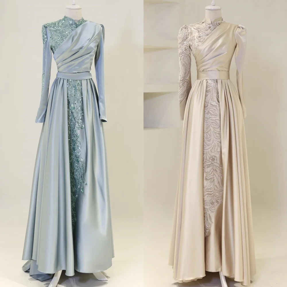 Jiayigong-Satin-Beading-Draped-Pleat-Clubbing-A-line-High-Collar ...