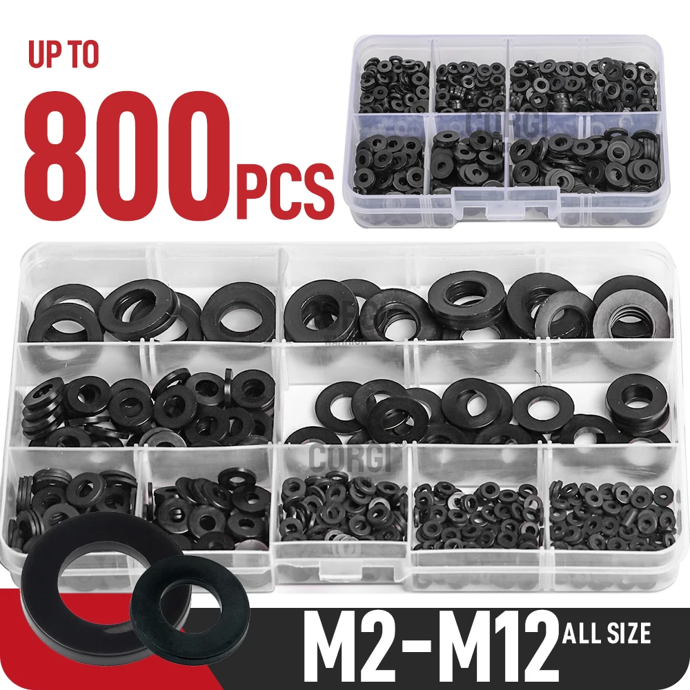 Black-White-Nylon-Pieces-up-to-800-Flat-Washer-Assortment-Kit-M2-M2-5 ...