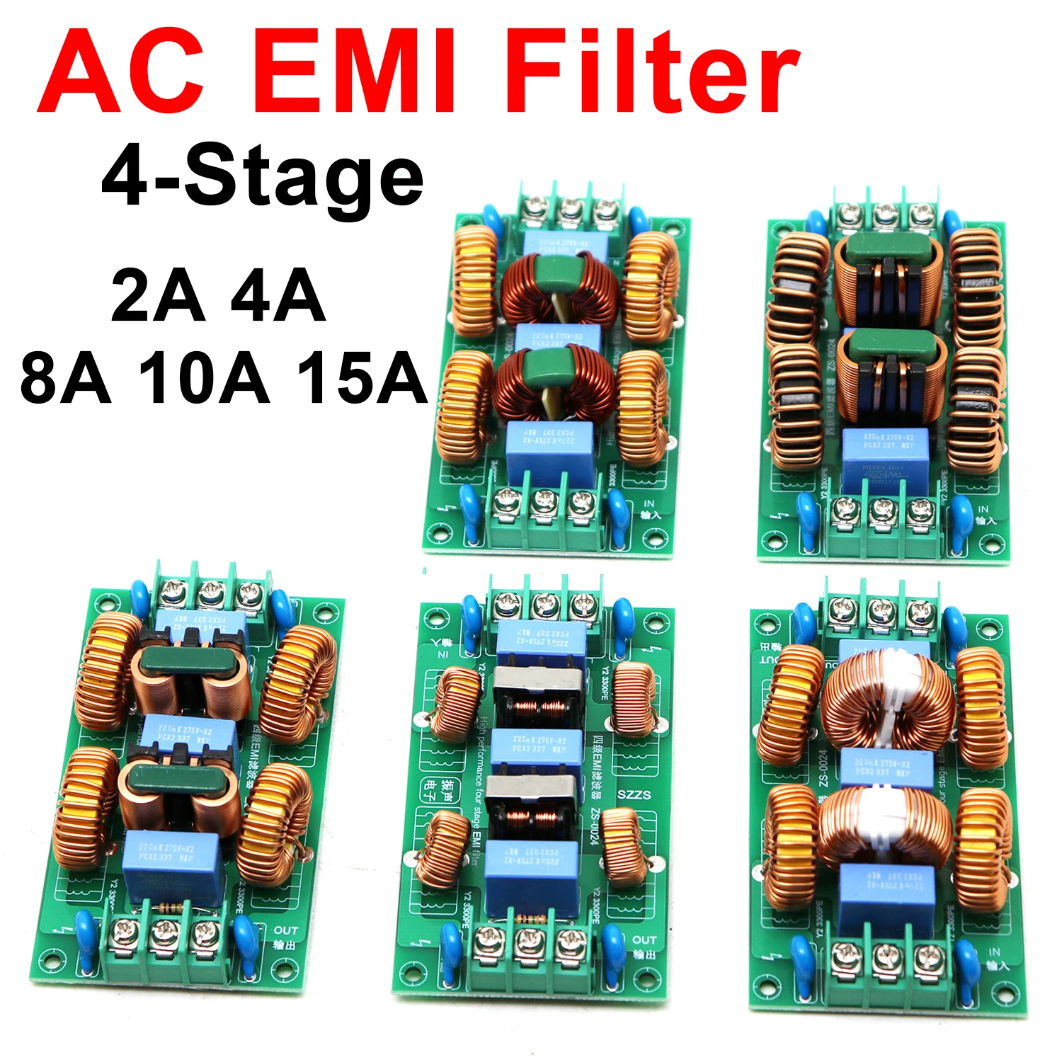 110V 220V 4-Stage AC Power EMI Filter 2A 4A 10A 15A Common/Differential ...