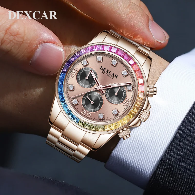 Dexcar-Brand-Luxury-Rainbow-Circle-Man-watch-Week-calendar-Steel-shell ...