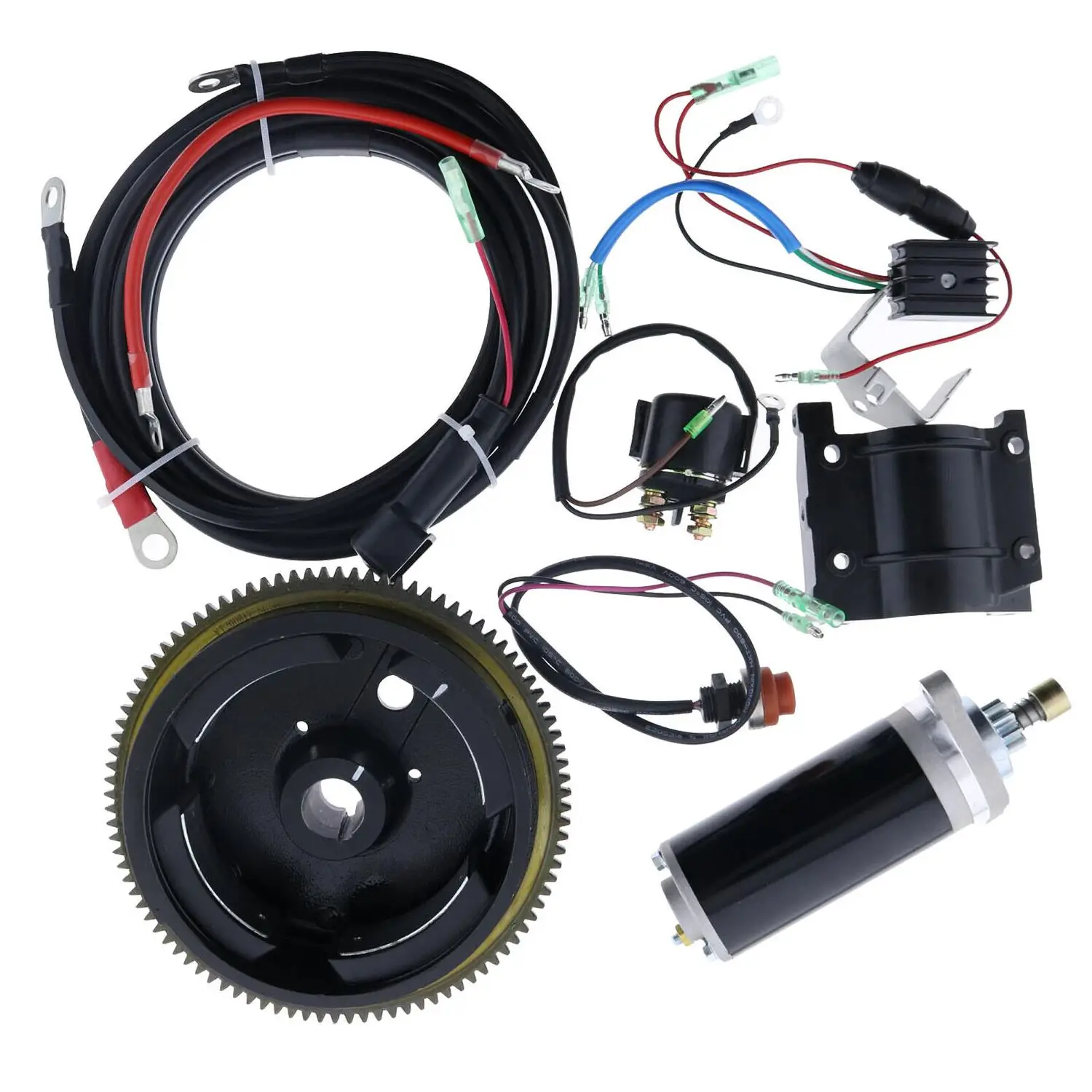 Electric-Start-Motor-Flywheel-Kit-Fit-Yamaha-Outboard-Engine-2-Stroke-9 ...