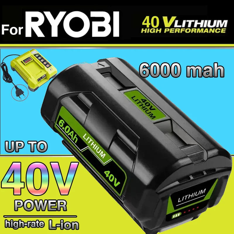 for Ryobi 6.0Ah Li-Ion Rechargeable Battery 40V Cordless Power Tools ...