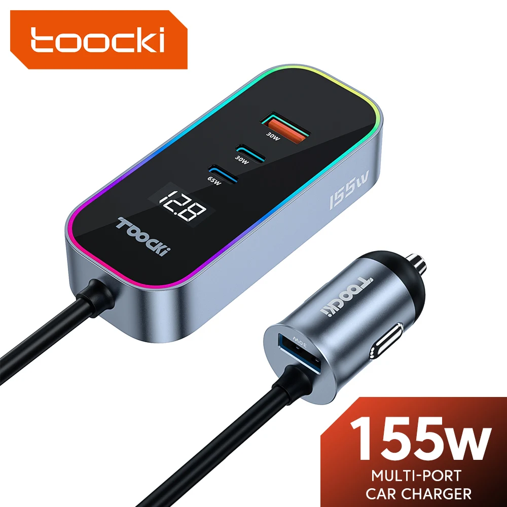 Toocki 자동차 충전기 155W USB 타입 C 빠른 충전기 PD 3.0 QC 3.0 멀티 포트 디지털 디스플레이 자동차 ...
