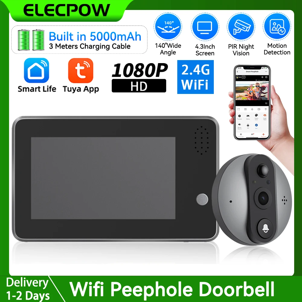 Elecpow-4-3-inch-Tuya-1080P-WiFi-Smart-Home-Peephole-Doorbell-Door ...