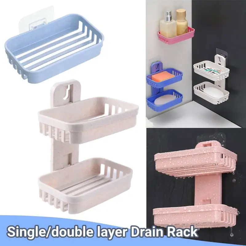 Punch-Free-Soap-Box-Wall-Mounted-Single-Double-Layer-Suction-Cup-Wall ...
