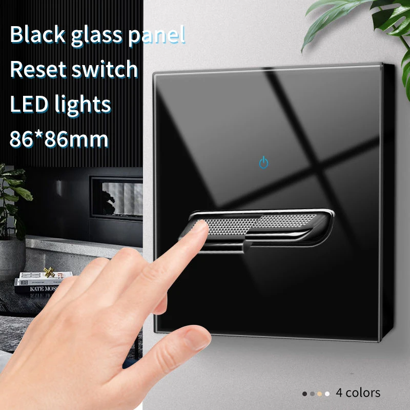 Black-Tempered-Glass-Wall-Switch-Panel-Led-European-16a-Socket-Retro ...