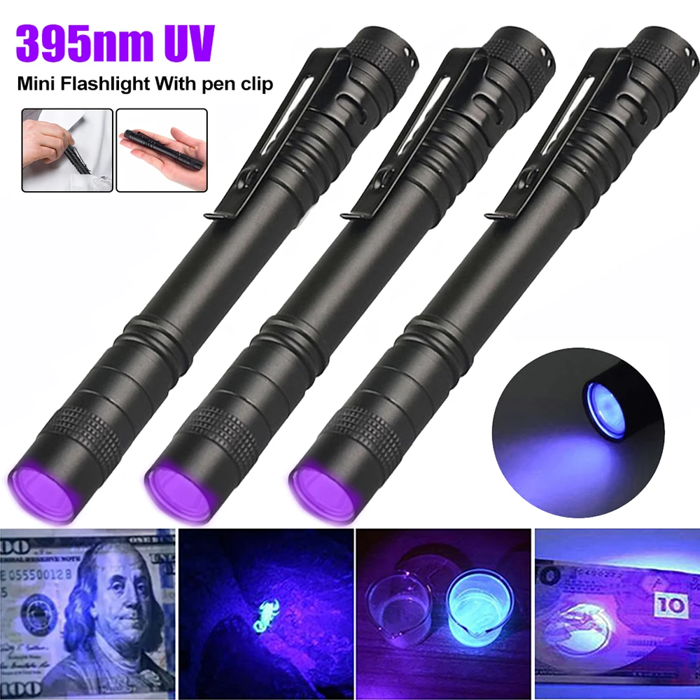 395nm-UV-Flashlight-Mini-LED-Ultraviolet-Pen-Light-Money-Inspection-Penlight-with-Clip-Pet-Urine ...