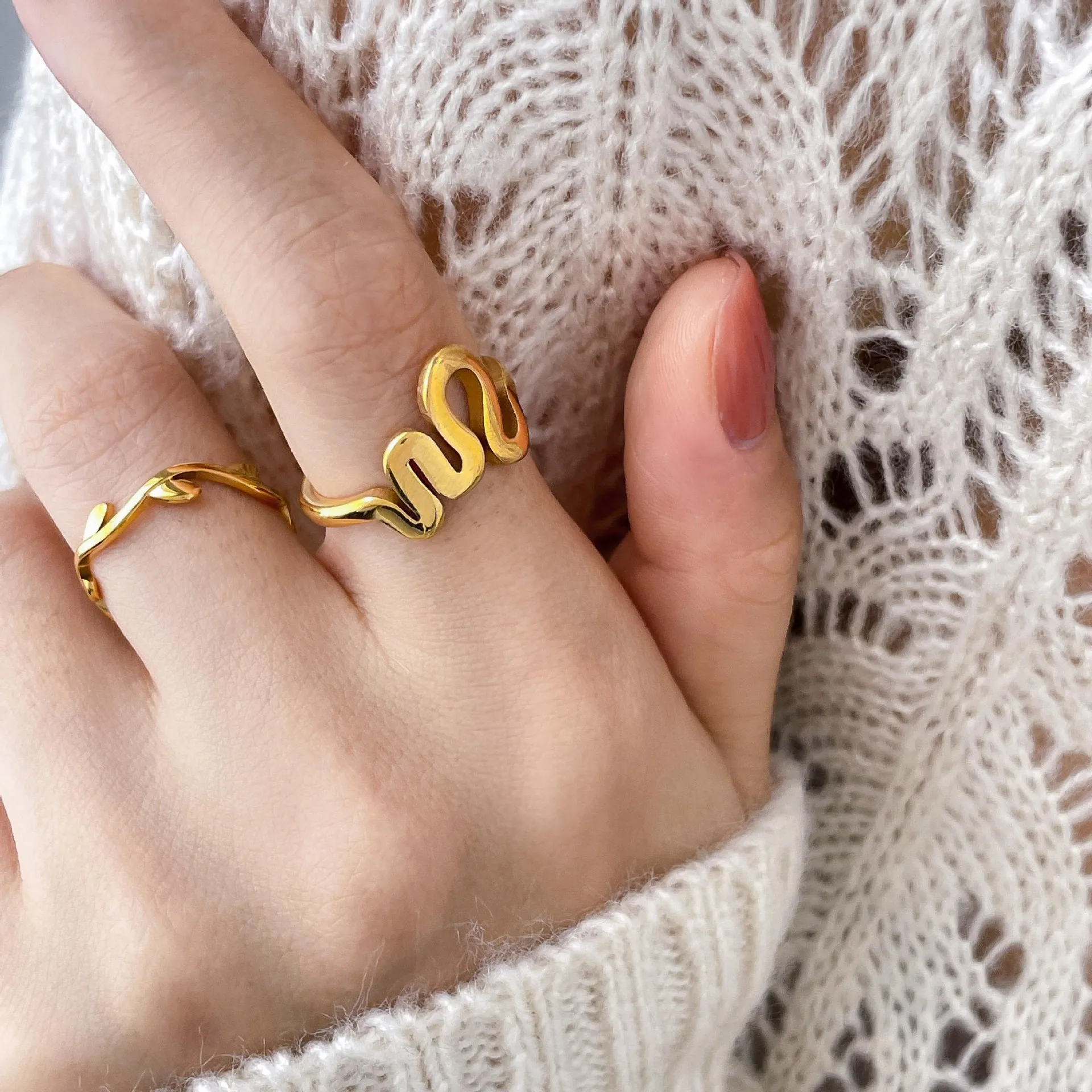 New Trendy Gold Color Rings fro Women Minimalist Irregular Geometric ...