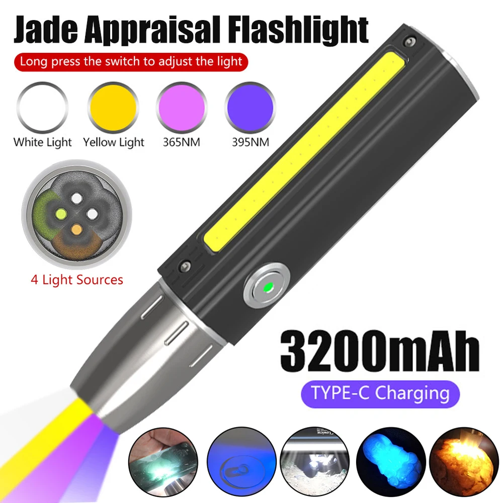 4-Light-Sources-Flashlight-LED-UV-Torch-with-365-395nm-White-Yellow-Ultraviolet-Torch ...