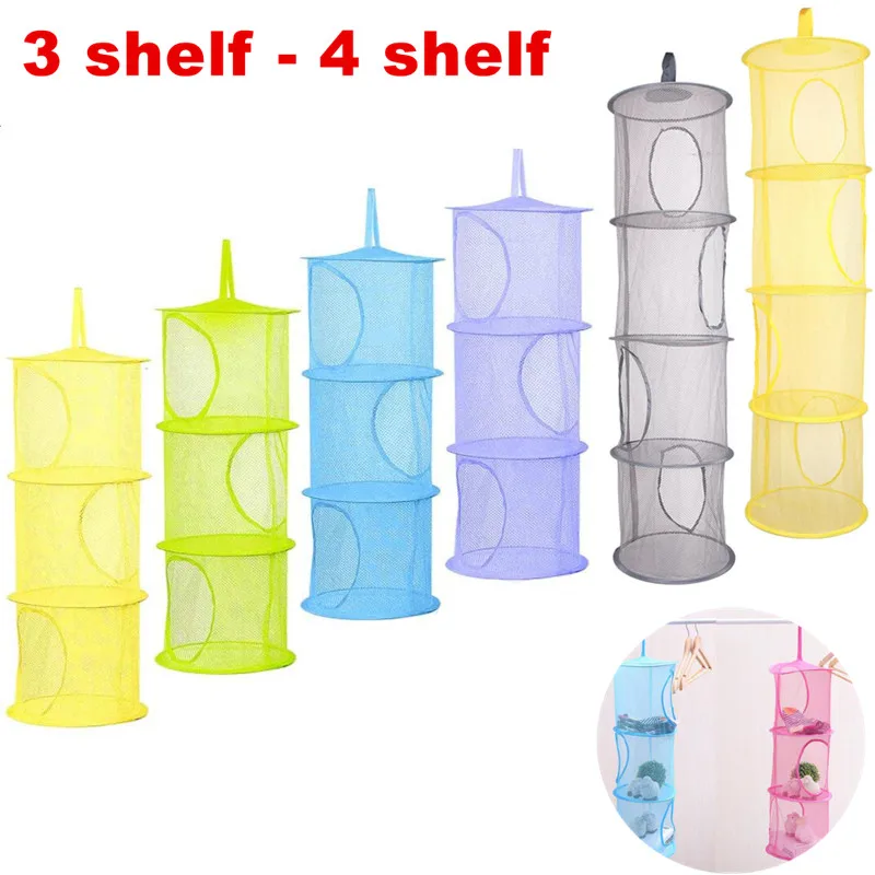 3/4 Shelf Foldable Toy Hanging Storage Net Organizer Space Saving For ...