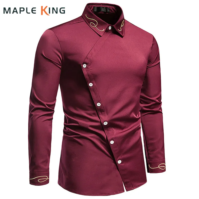 Men's Irregular Oblique Button Up Dress Shirts Streetwear Luxury ...
