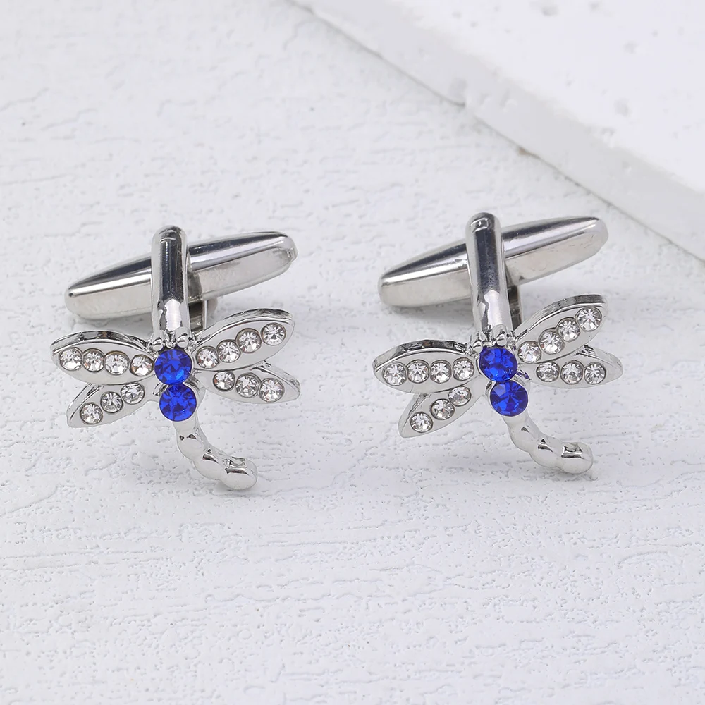 Animal-Jewlery-Blouse-Metal-Cufflinks-Blue-Dragonfly-Rhinestone-Cuff ...