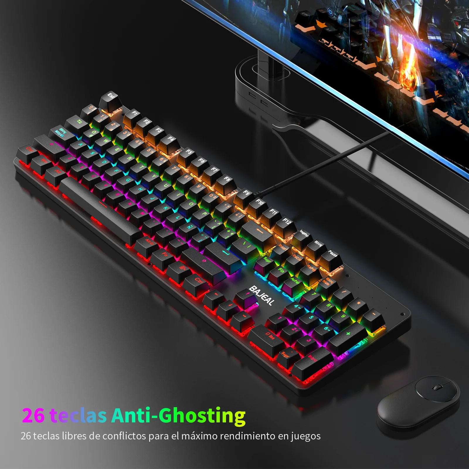 Spanish-Mechanical-Gaming-Keyboard-Wired-104-Key-Cap-Red-Blue-Switch ...