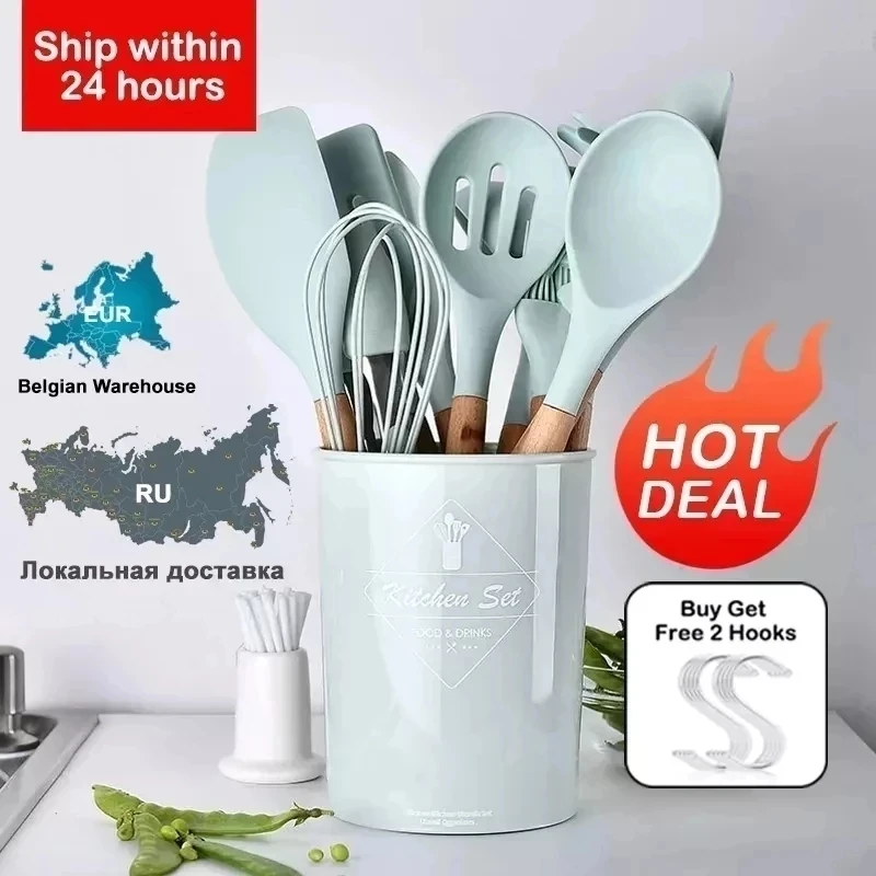 Silicone-Kitchenware-Cooking-Utensils-Set-Heat-Resistant-Kitchen-Non ...